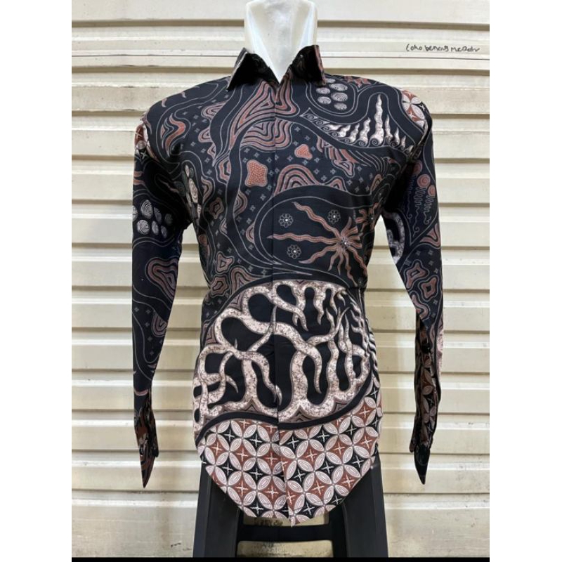 Jual batik lengan panjang pria warna hitam batik katun prima halus ...