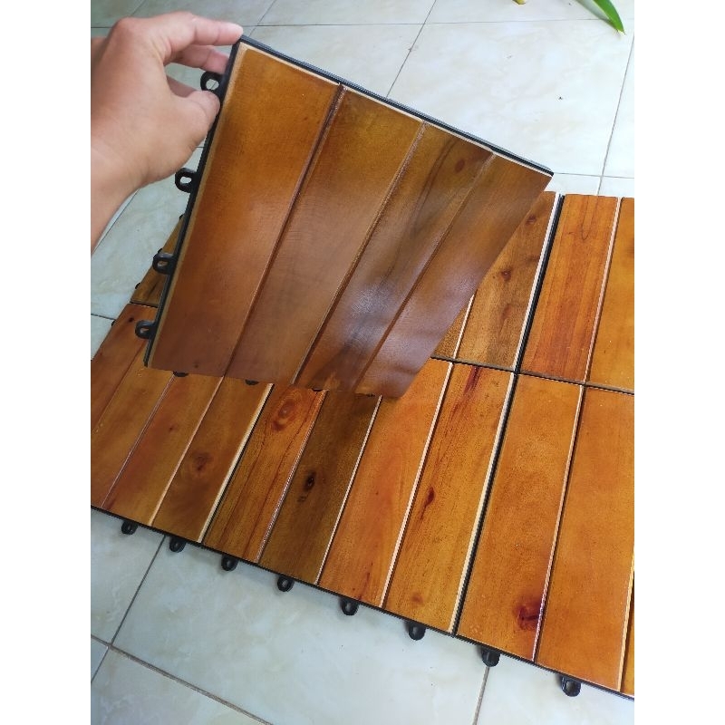 Jual BISA COD decking kayu 30x30cm motif lurus 4 lantai kayu portable ...