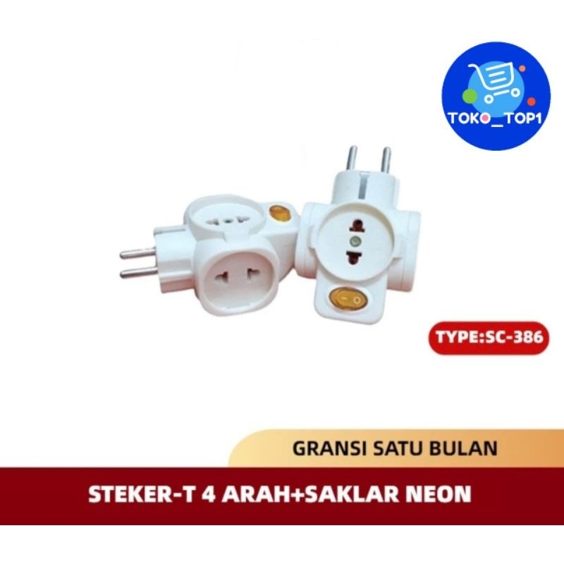 Jual STEKER-T 4 arah+SAKLAR NEON / Colokan Cabang Multi | Shopee Indonesia
