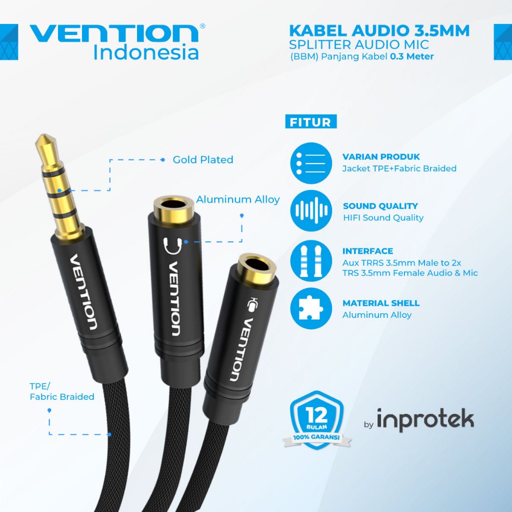 Jual Vention Kabel Splitter Audio 3.5mm Male to Audio Mic Female ...