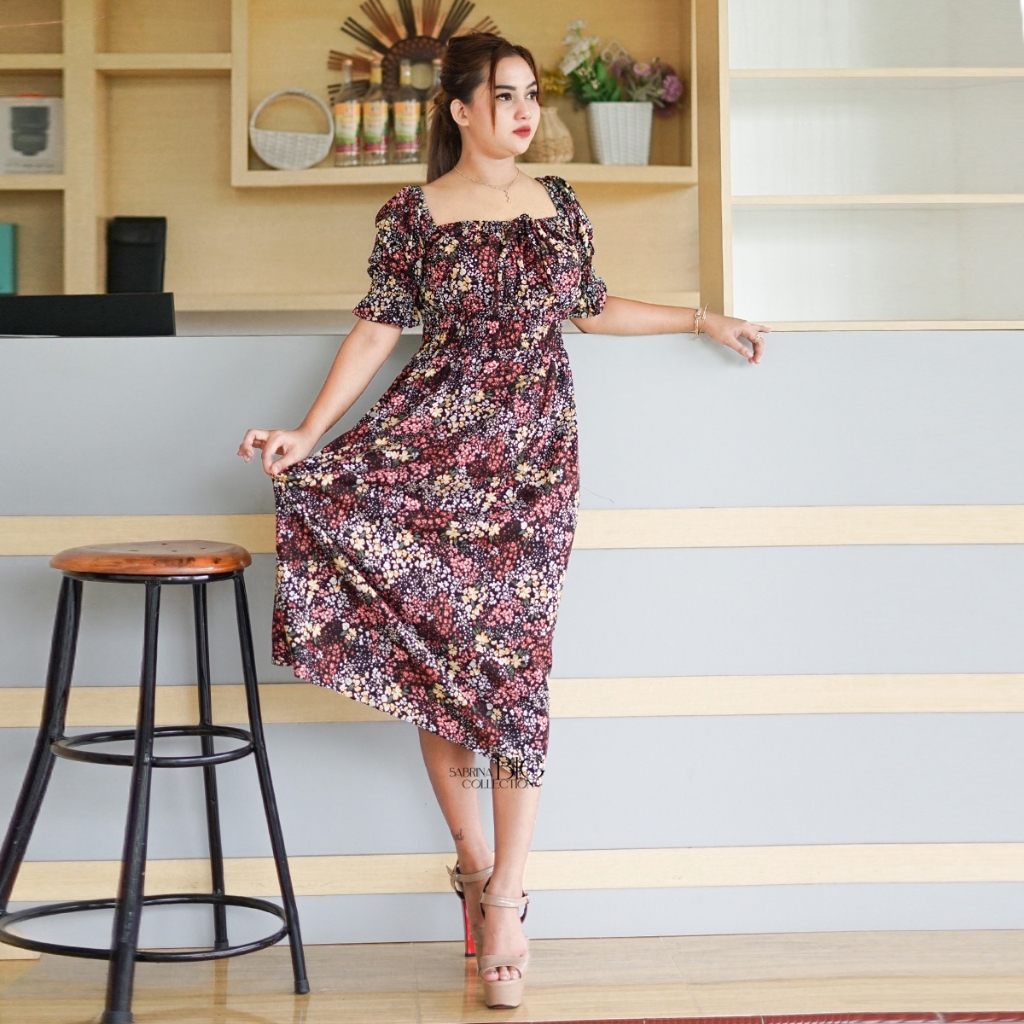 Jual Smoke Dress Jesicca Gaun Sabrina musim panas kasual baru Lengan ...