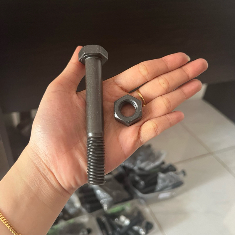 Jual Baut mur baja hitam Grade 8.8 ukuran M14x100 ( Drat HALUS ) | Shopee Indonesia