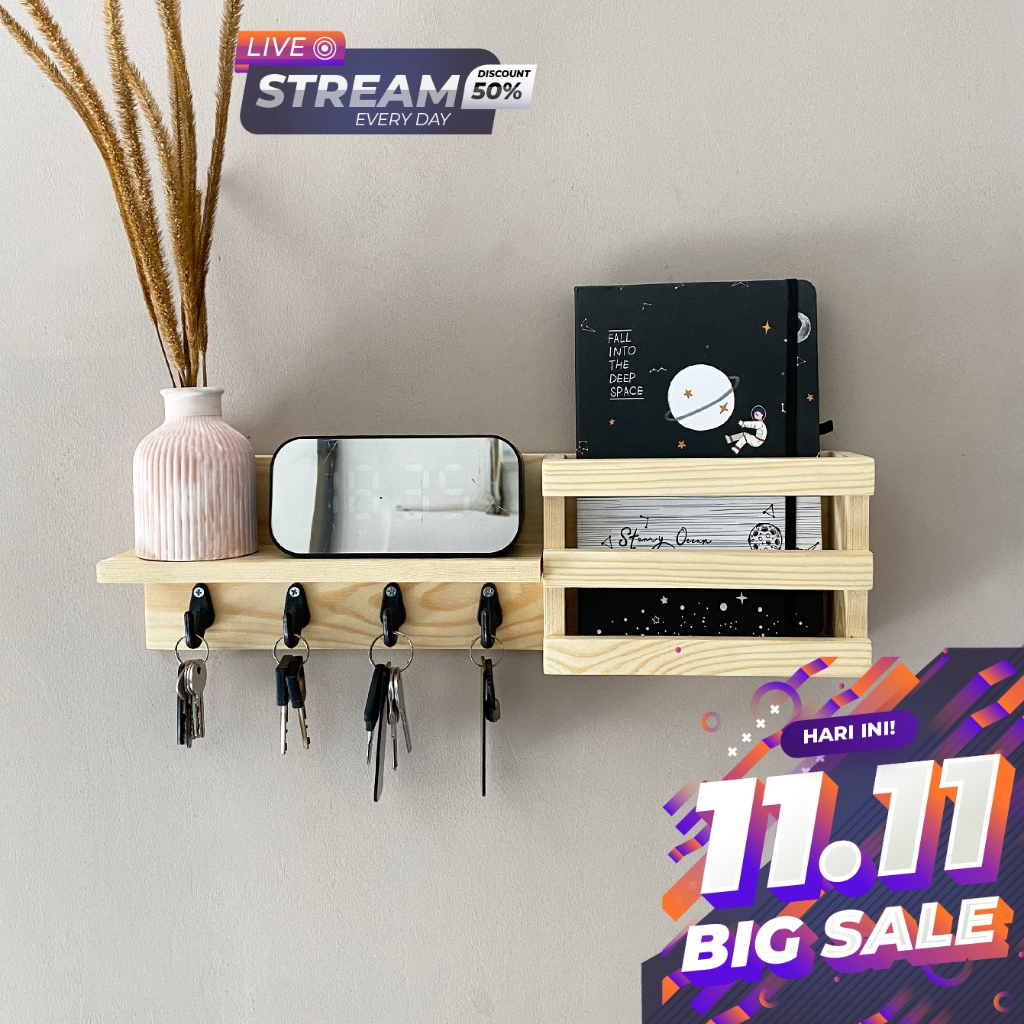 Jual RAK KAYU AESTHETIC MULTI FUNGSI / RAK GANTUNGAN KUNCI / DEKORASI ...