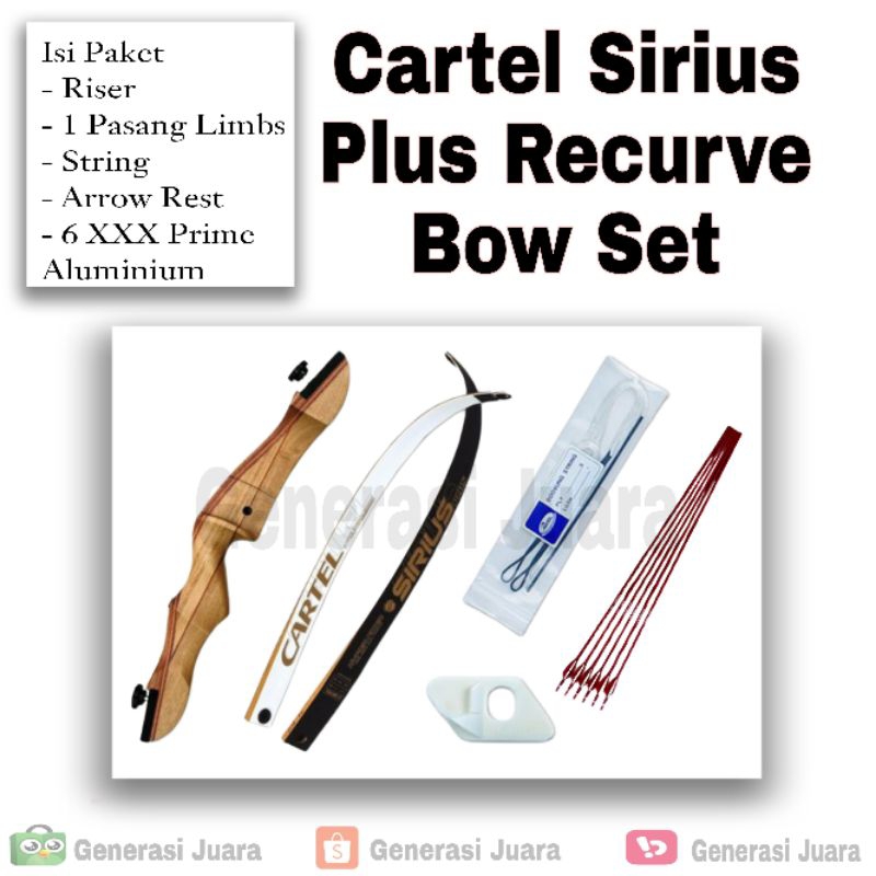 Jual CARTEL SIRIUS PLUS Wooden Recurve Bow Paket 1 Set - Busur Panah ...