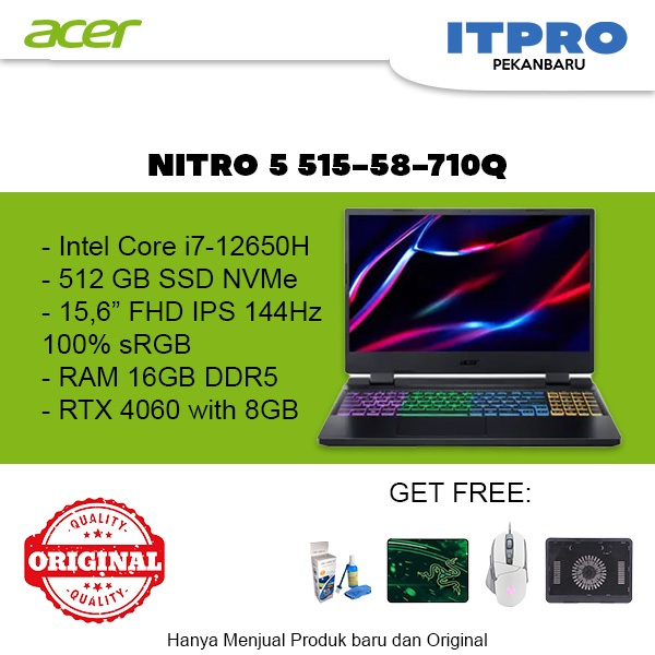 Jual ACER NITRO 5 AN515- 58-710Q INTEL i7 GEN 12 RTX 4060 8GB | Shopee Indonesia