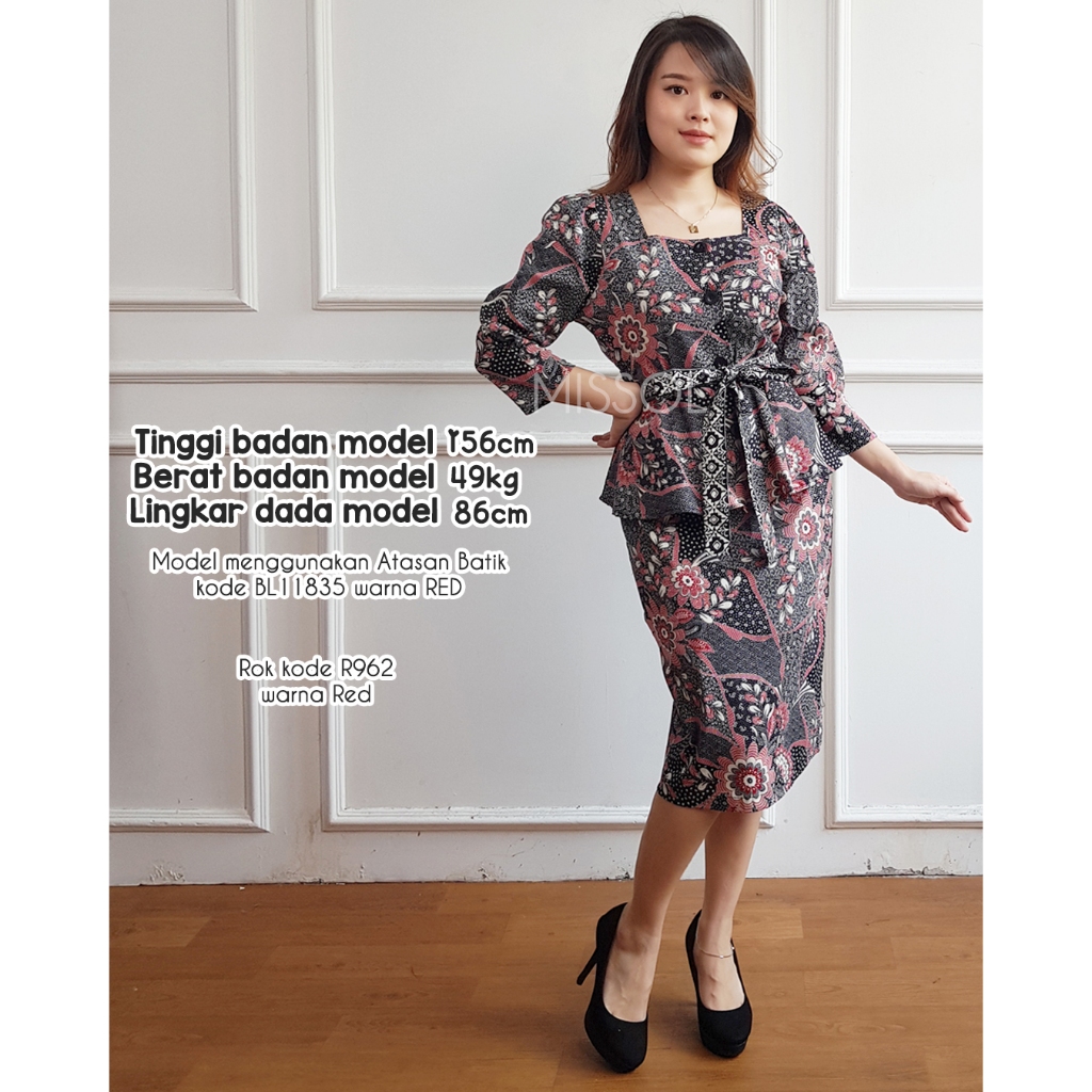 Jual MISSOL Atasan dan Rok batik one set wanita kantoran formal BL11835 ...