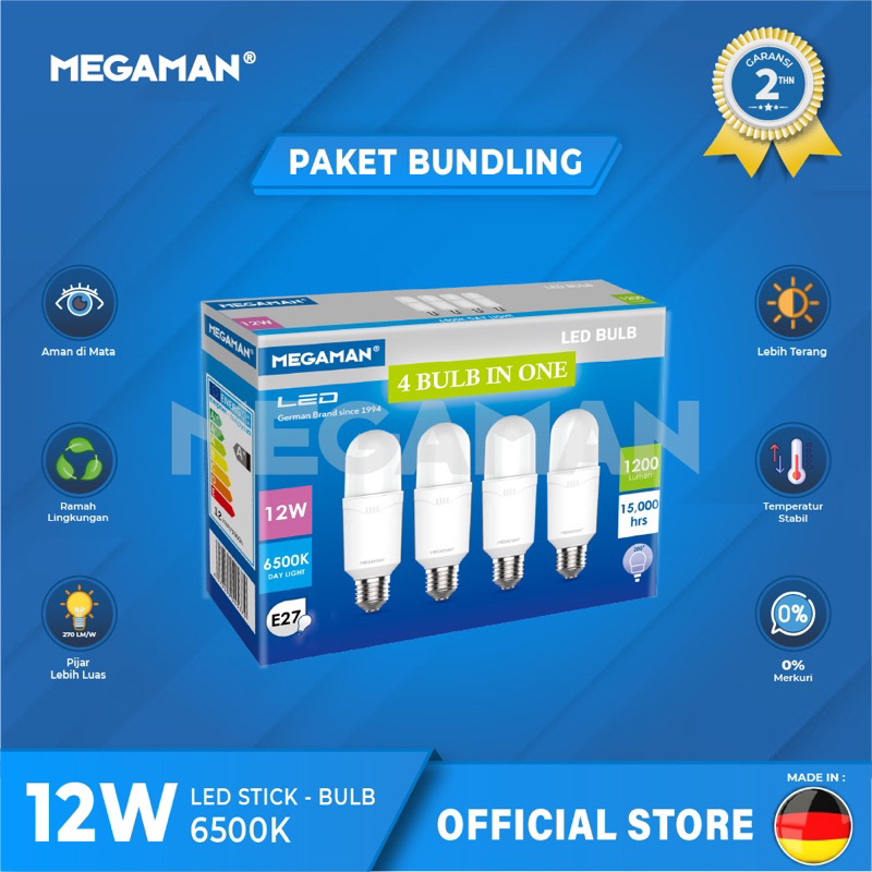 Jual MEGAMAN Lampu Bohlam LED STICK P BULB 12 watt ISI 4 PCS | Shopee Indonesia
