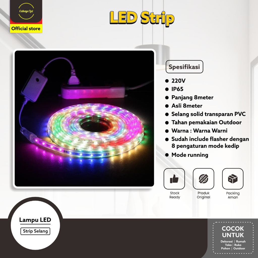 Jual Lampu LED Strip Selang 3528 2835 10m 220v 10m RGB Lamp Warna Warni ...
