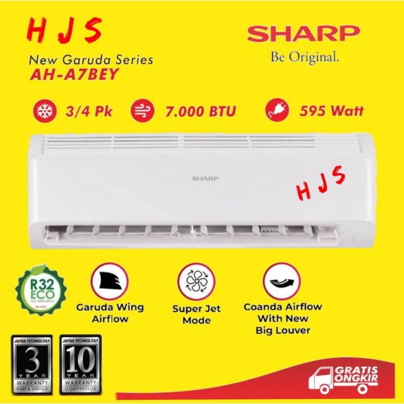 Jual AC SHARP 3/4 PK (0,75 PK) AH-A7BEY/ 7BEY AC SPLIT R32 SUPER JET MODE | Shopee Indonesia