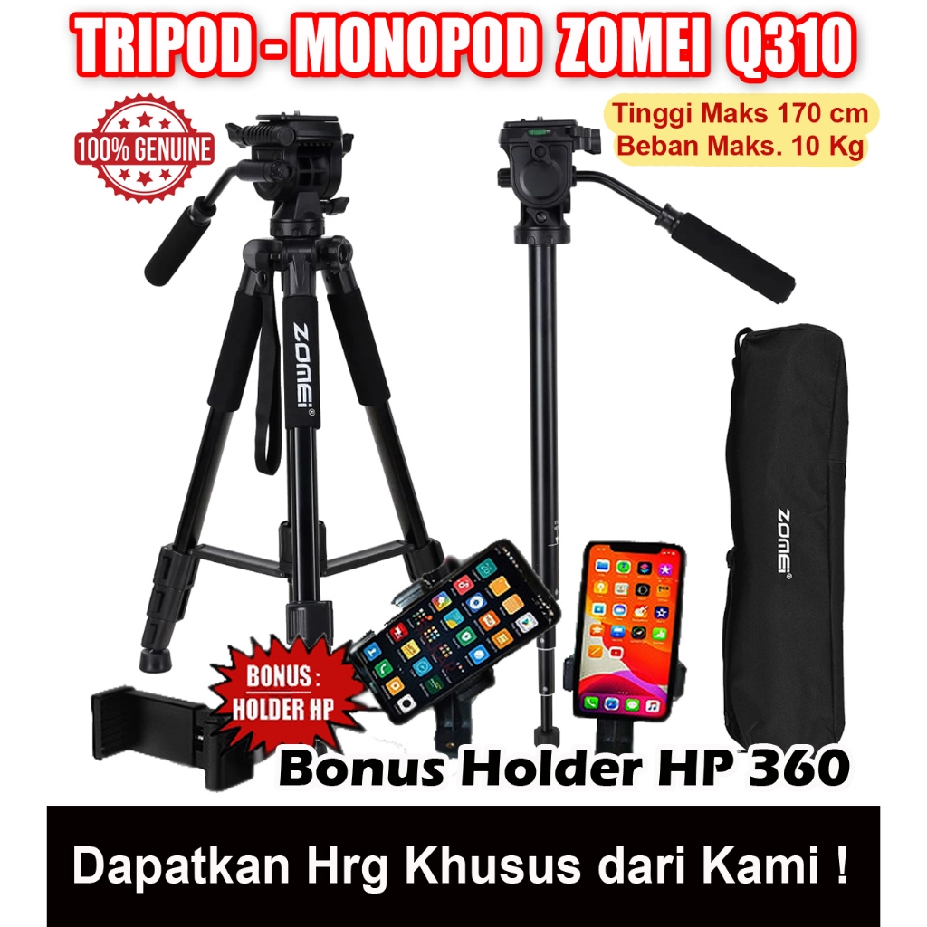 Jual Tripod Profesional Zomei Q310 Original Bonus Holder HP 360 | Shopee Indonesia