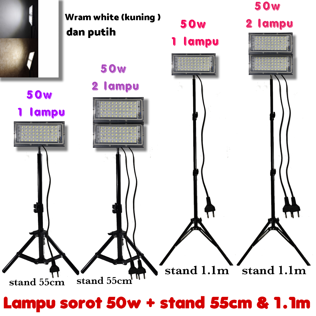 Jual Lampu sorot 50w Putih dan Kuning dengan stand 55cm dan 1m lengkap satu set | Shopee Indonesia