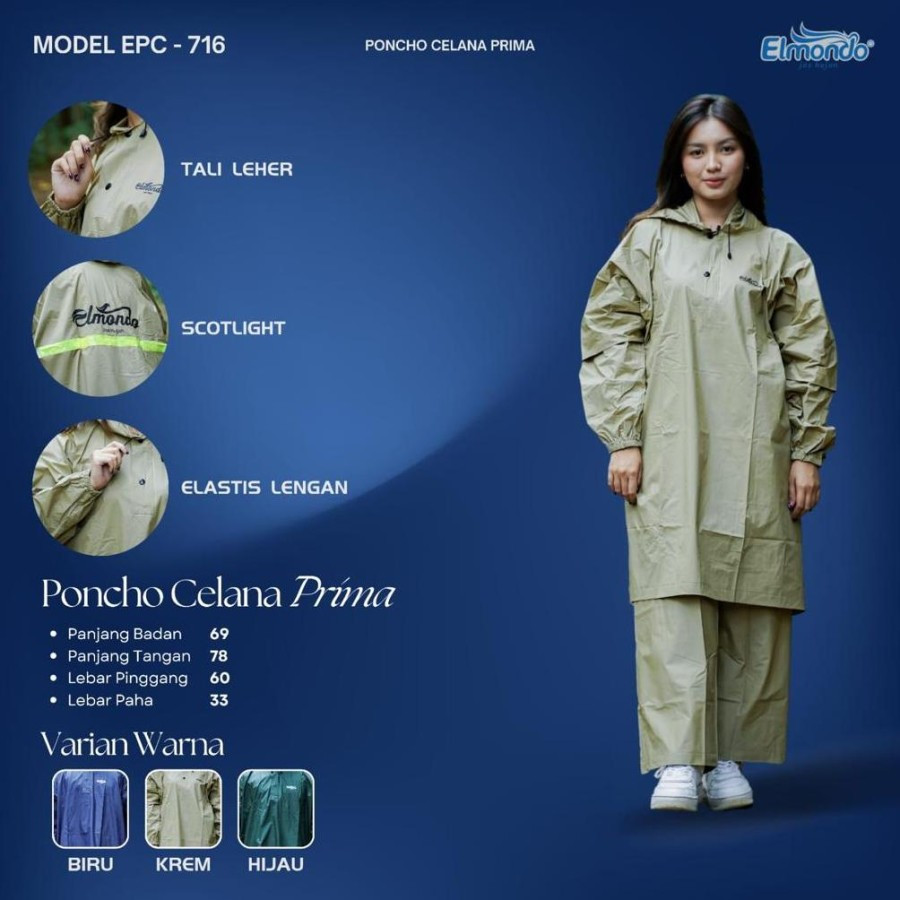 Jual Jas Hujan Ponco Lengan Celana Elmondo Prima 716 Raincoat Mantel Mantol Dewasa Pria Wanita ...