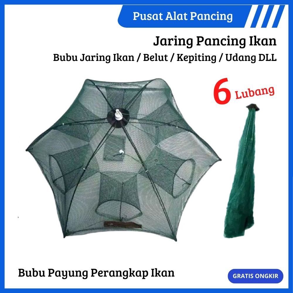 Jual EA Jaring Bubu 6 Lubang Portabel Lipat Bubu Payung Jaring Jaring Ikan Casting Lobster ...