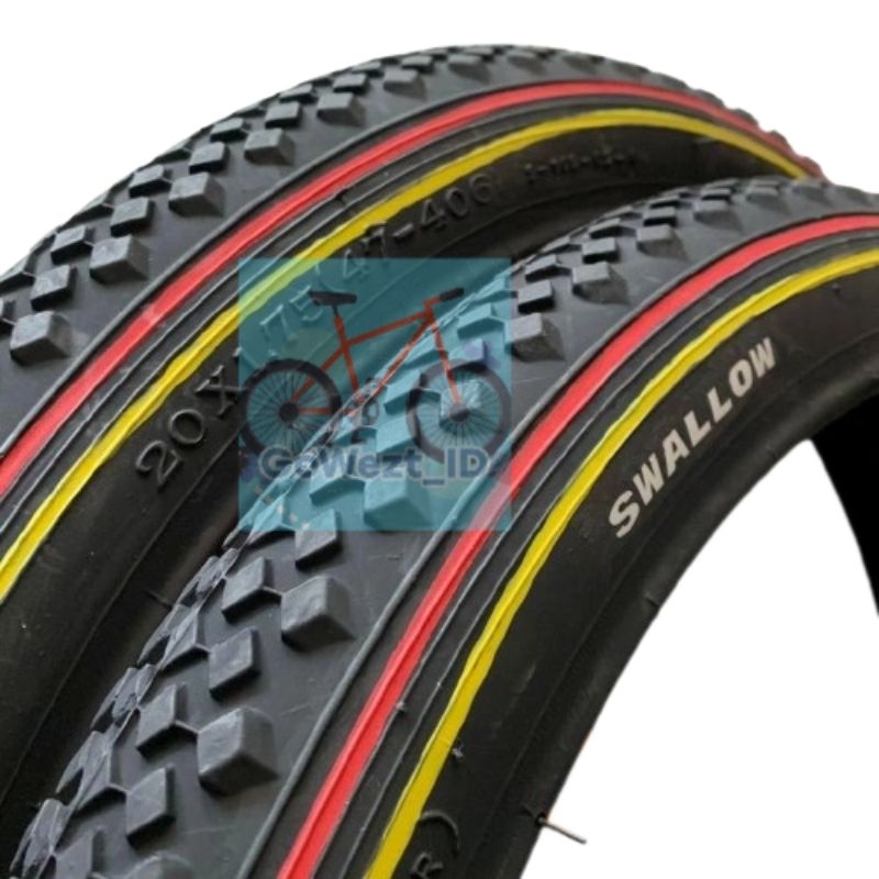Jual Ban Luar Sepeda Ukuran 20 x 1.75 Swallow List 2 Merah Kuning Lipat Minion Mini BMX | High ...