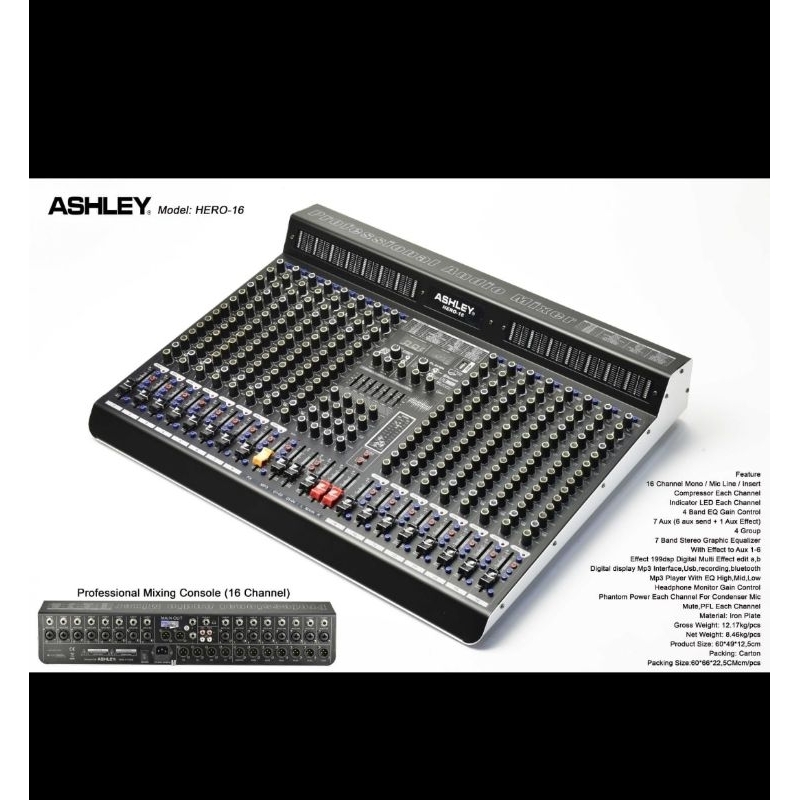 Jual MIXER AUDIO ASHLEY HERO 16/HERO16 16CH usb bluetooth COMPRESSOR ...