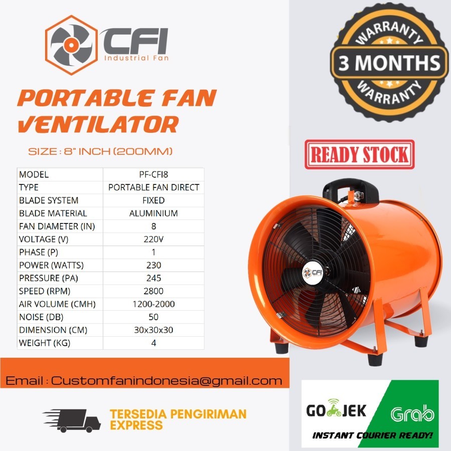 Jual 8" Portable Fan/Ventilator/Axial Blower (240Watts/2800Rpm/1 Phase ...
