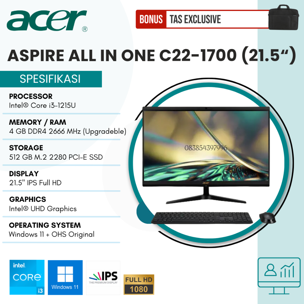 Jual PC AIO ACER C22-1700 - ASPIRE ALL IN ONE [CORE I3-1215U | RAM 4GB ...