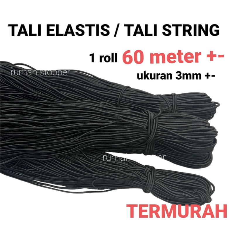 Jual Tali elastis hitam / tali string jaket / tali tenda / tali karet 2 ...