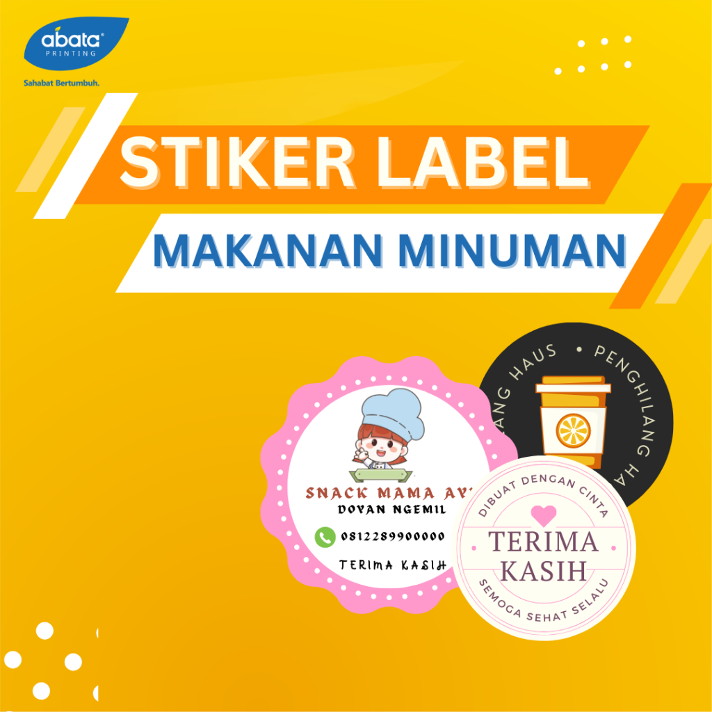 Jual ABATA Cetak Stiker Murah kiss cut Custom Logo Jualan Makanan ...