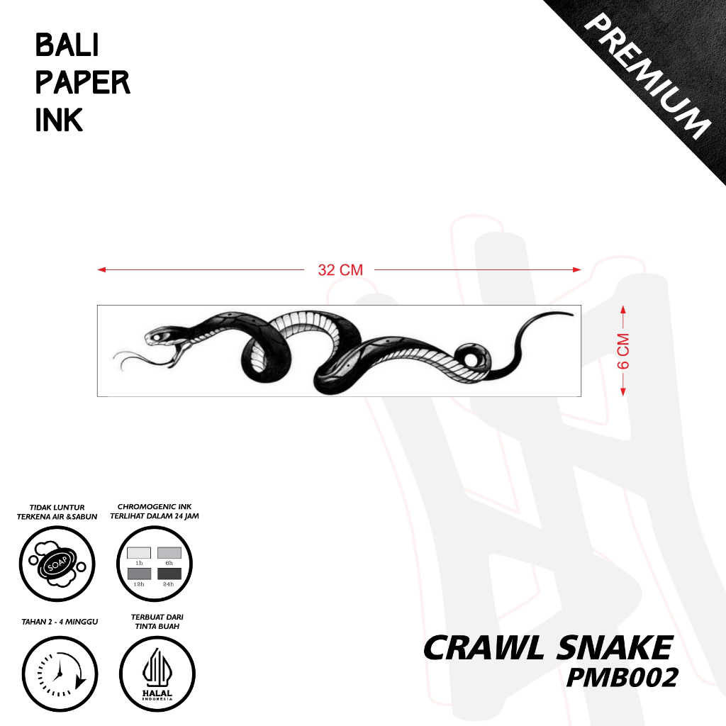 Jual PMB002 Crawl Snake Fruit Ink Tattoo - Tato Temporer Bali Paper Ink ...