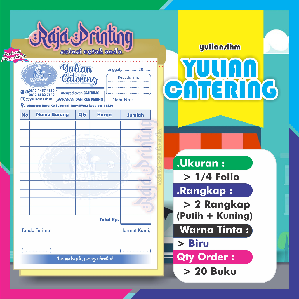 Jual 1/4 F 2Ply NOTA CATERING NAMA SENDIRI / NOTA CUSTOM 2 RANGKAP ...