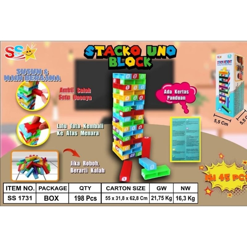 Jual Mainan Anak Board Games Stacko Balok Family Game Stack Height ...