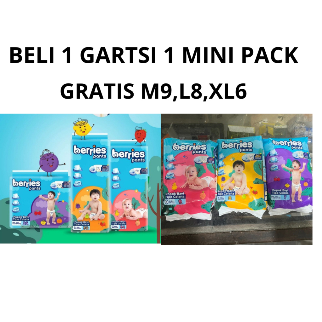 Jual BERRIES POPOK BAYI BERRIES PANTS / TIPE CELANA M34 / L30 / XL26 MINI PACK M9,L8,XL7 ...