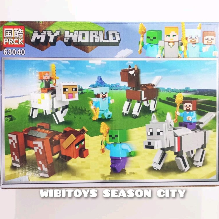 Jual BRICKS MY WORLD MINICRAFT HORSE - CATTLE - WOLF - SHEEP - STEVE ...