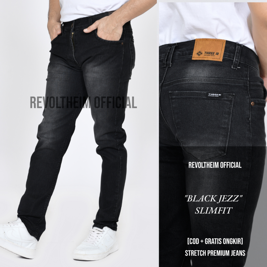 Jual Celana Jeans Pria Slim Fit Panjang Stretch Hitam Black Wash Jezz ...