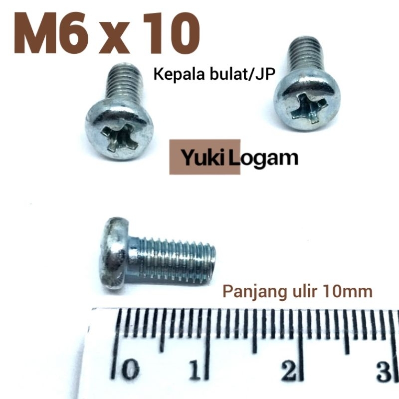 Jual 50 pcs Baut M6x10 kepala bulat dan kepala rata | Shopee Indonesia