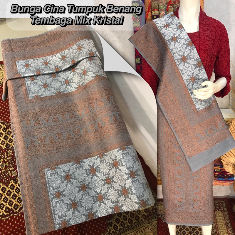 Jual SONGKET BUNGA CINA TUMPUK BENANG TEMBAGA MIX KRISTAL ORI - ASLI TENUN TANGAN PALEMBANG ...