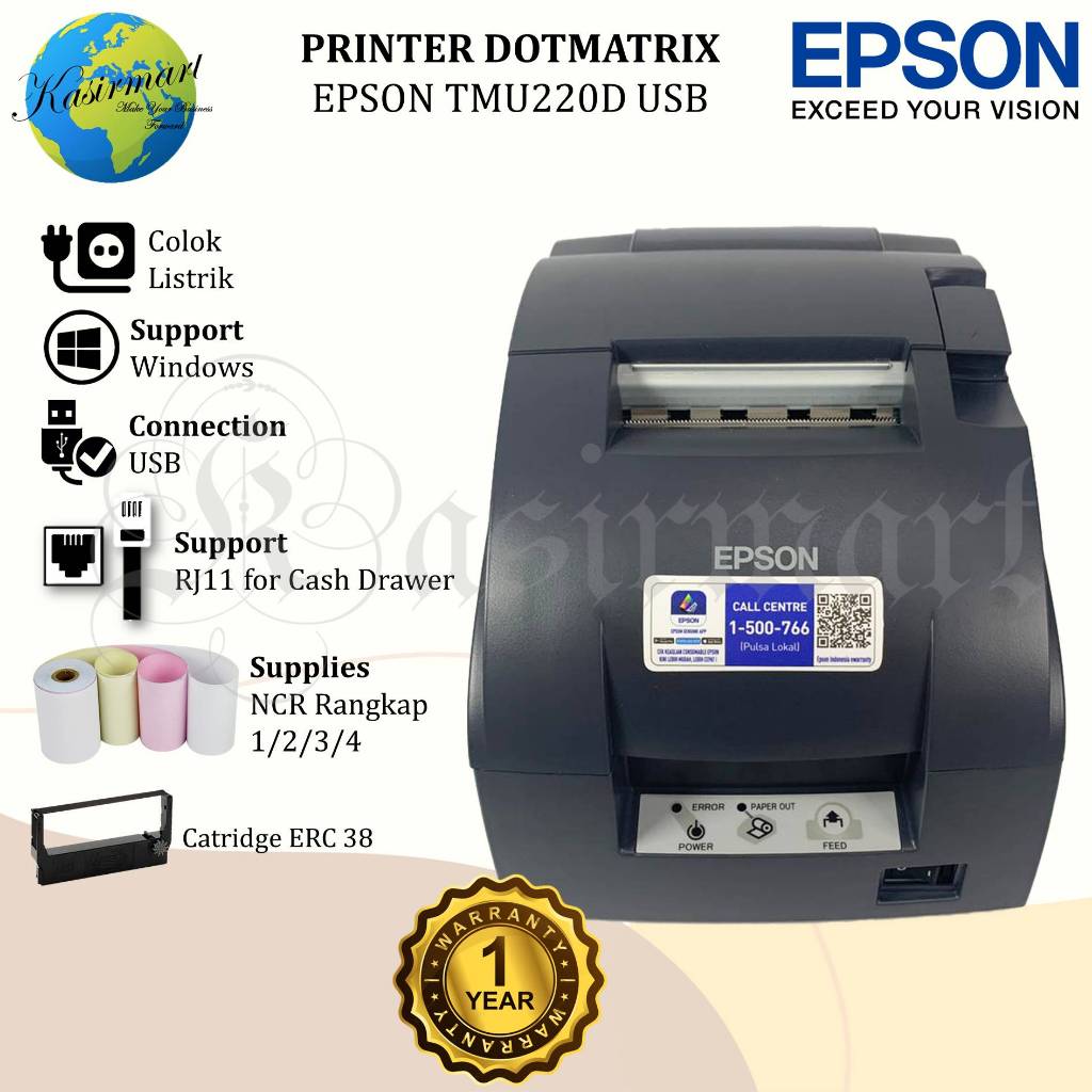 Jual Printer Epson TM-U220D USB LAN Serial Manual Cutter Autocutter ...