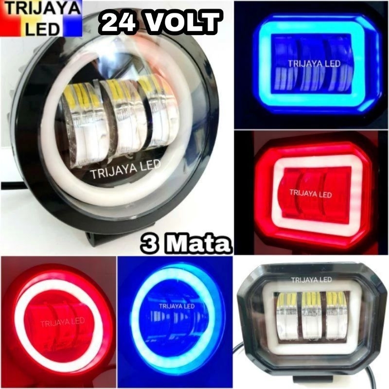 Jual Lampu Tembak LED CWL 24 Volt Truk Bus Fuso Daymaker Mini 3 Mata Angel Eye 4D Lens Sorot ...
