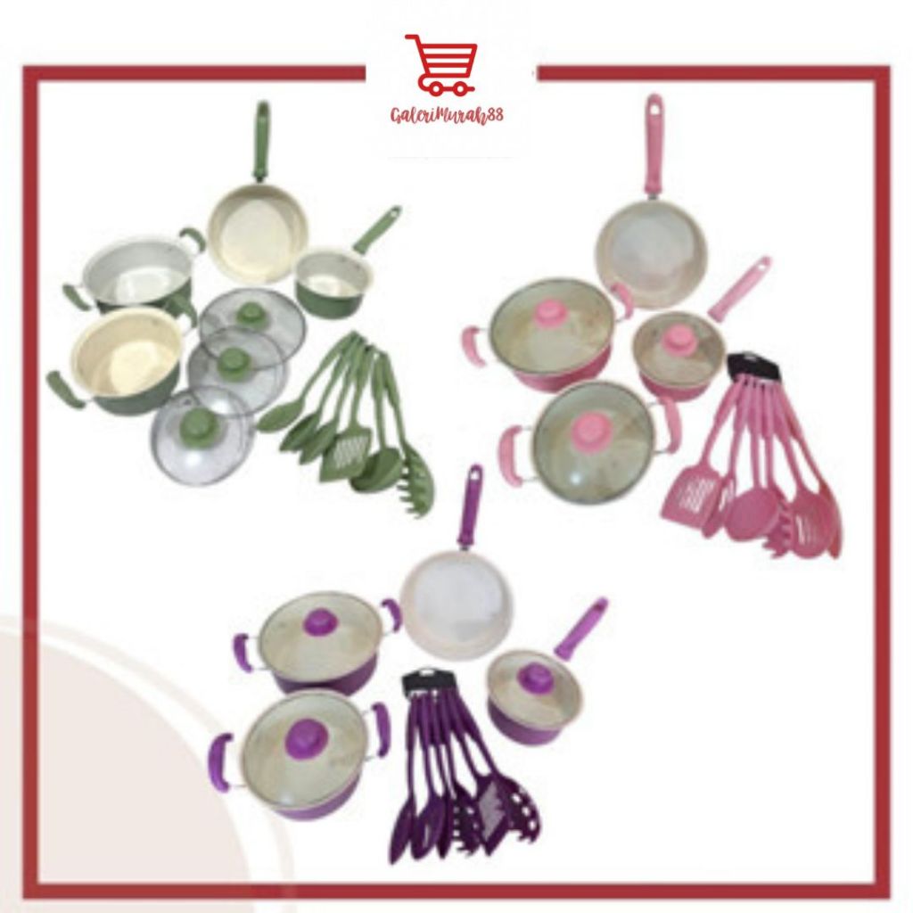 Jual Panci Set Serbaguna 13 pcs / Cookware Marble Set Tutup Kaca Free ...