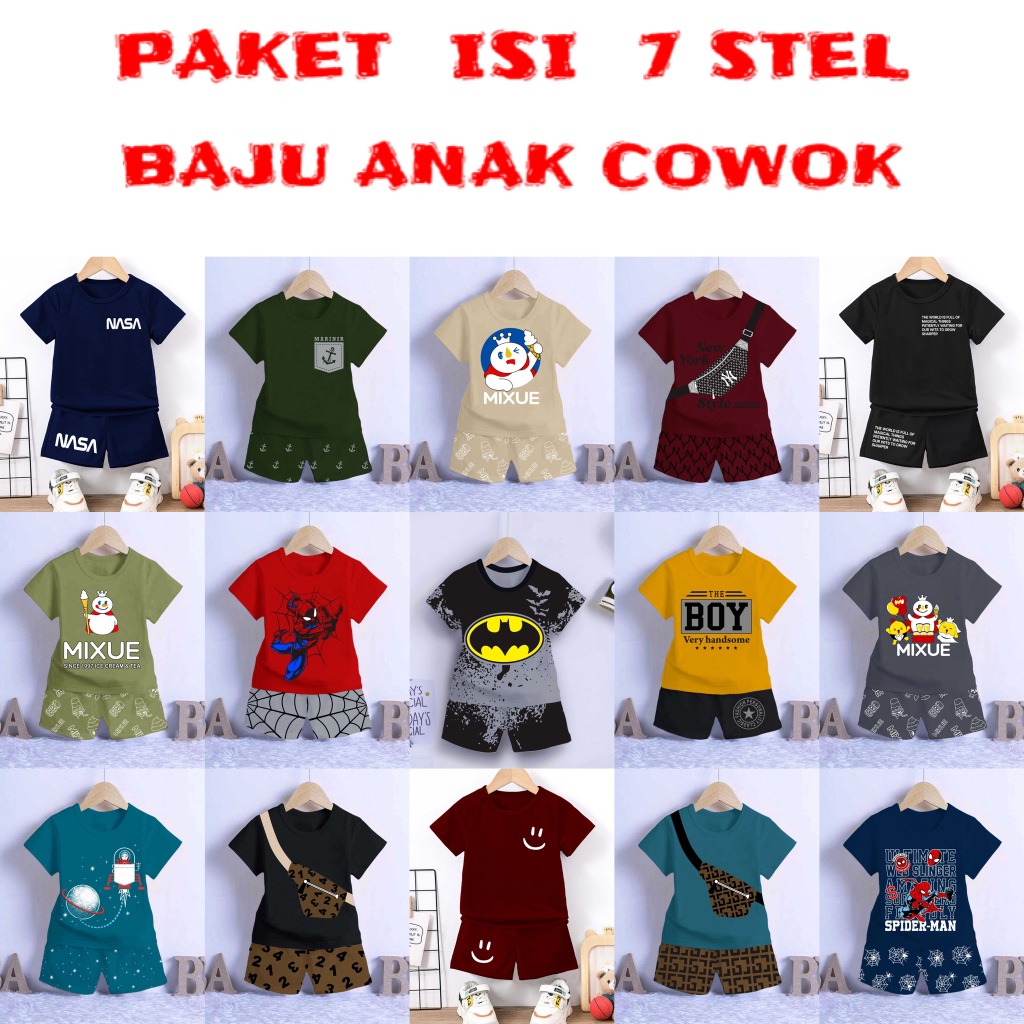 Jual PAKET 7 STEL SETELAN BAJU ANAK COWOK/CEWEK RANDOM 1 - 6 TAHUN ...