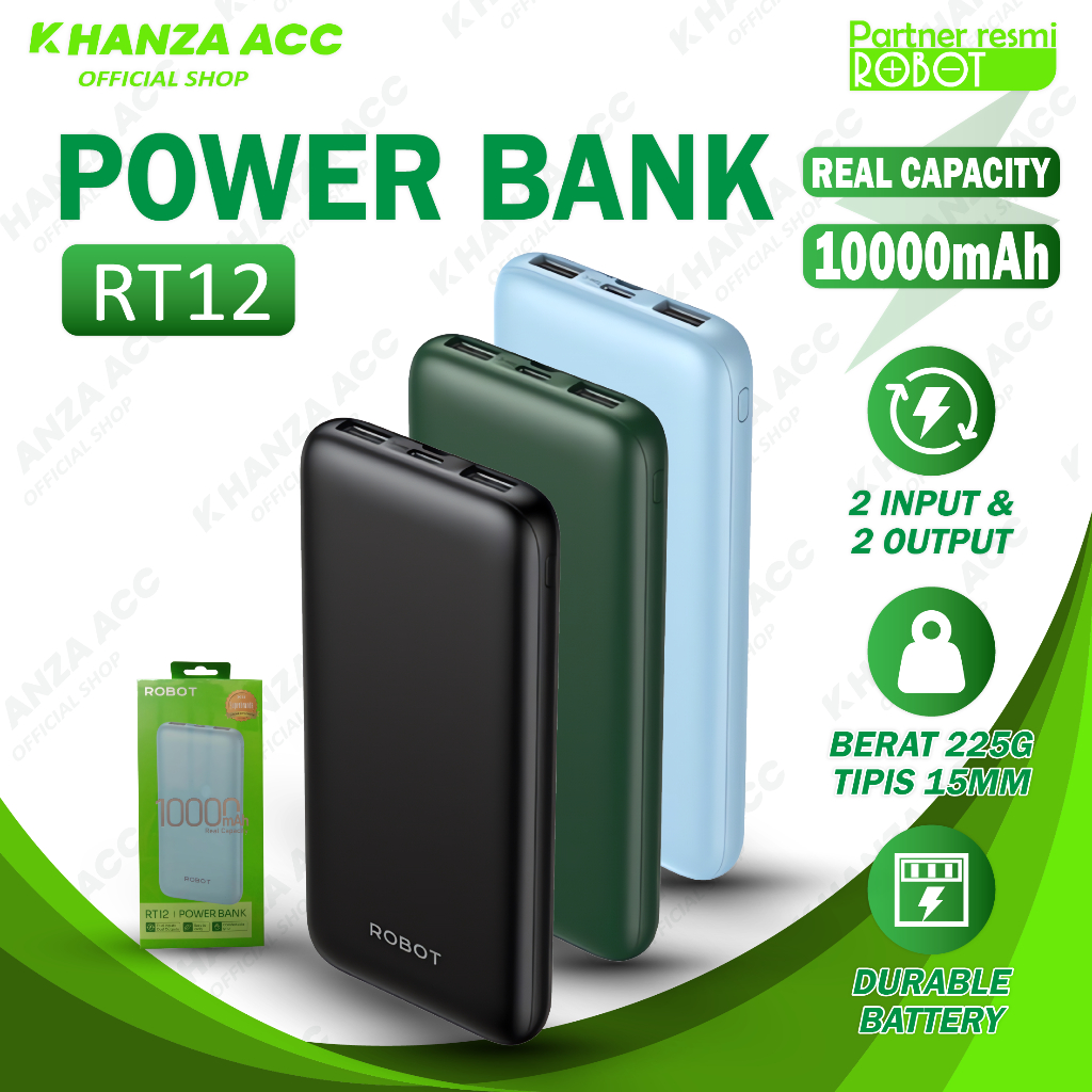 Jual KHANZAACC ROBOT RT12 Powerbank 10000mAh Dual Input Dan Dual Output Original | Shopee Indonesia