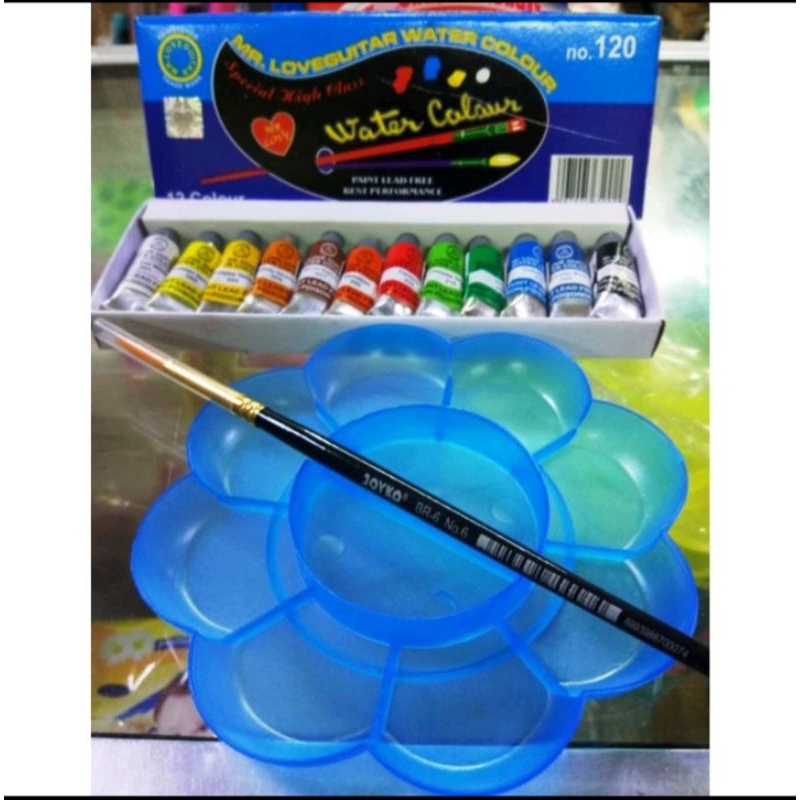Jual Cat Air 12 Warna set Piring Cat dan Kuas | Shopee Indonesia