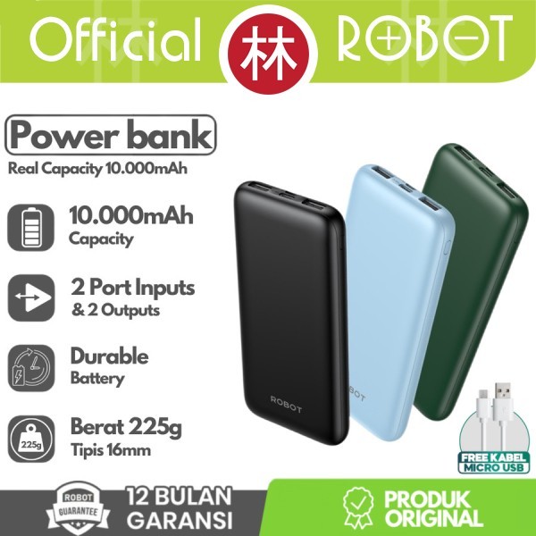 Jual Robot RT12 Powerbank 10000 mAh Type C Micro USB Slim Dual Input ...