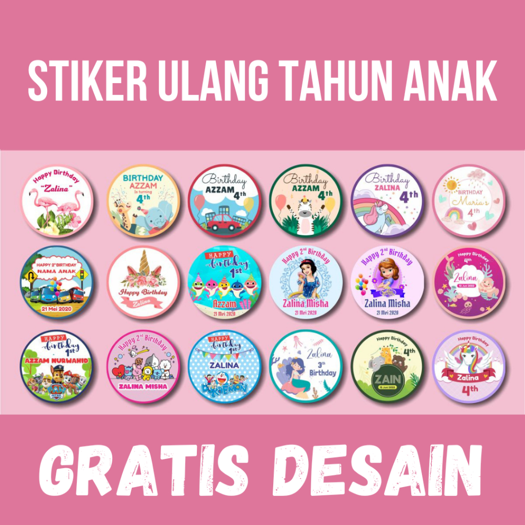 Jual Stiker / Sticker Ulang Tahun Anak Gratis Desain / Desain Sendiri ...