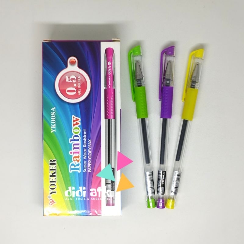Jual Pulpen Gel Yoeker Rainbow 0.5mm Warna Tinta Hitam 1 Pak isi 12 Pcs ...