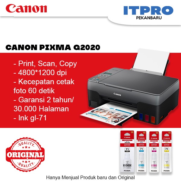 Jual CANON PIXMA G2020 PRINTER INK EFFICIENT PRINT SCAN COPY | Shopee ...