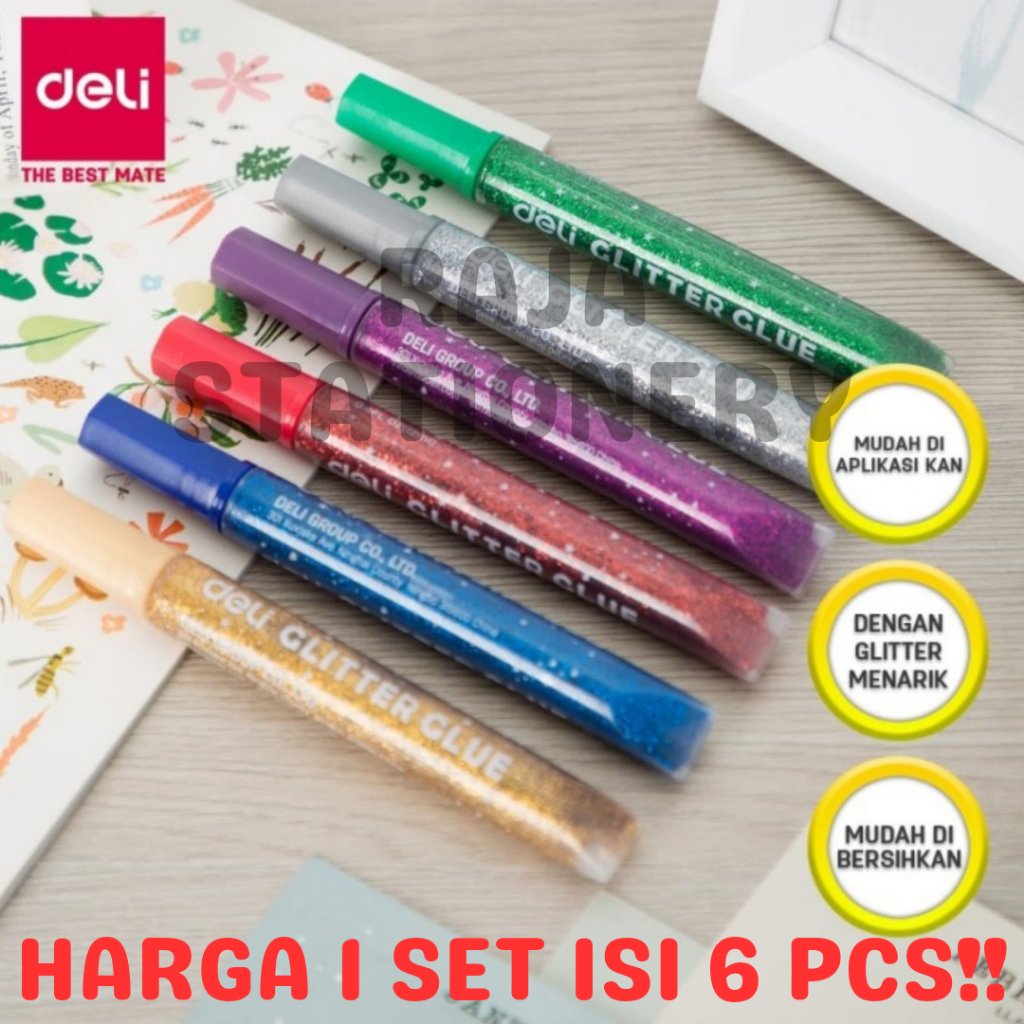 Jual DELI Glitter Glue SET 12ml 6 Colours / Lem Glitter Metalik Neon Isi 6 | Shopee Indonesia