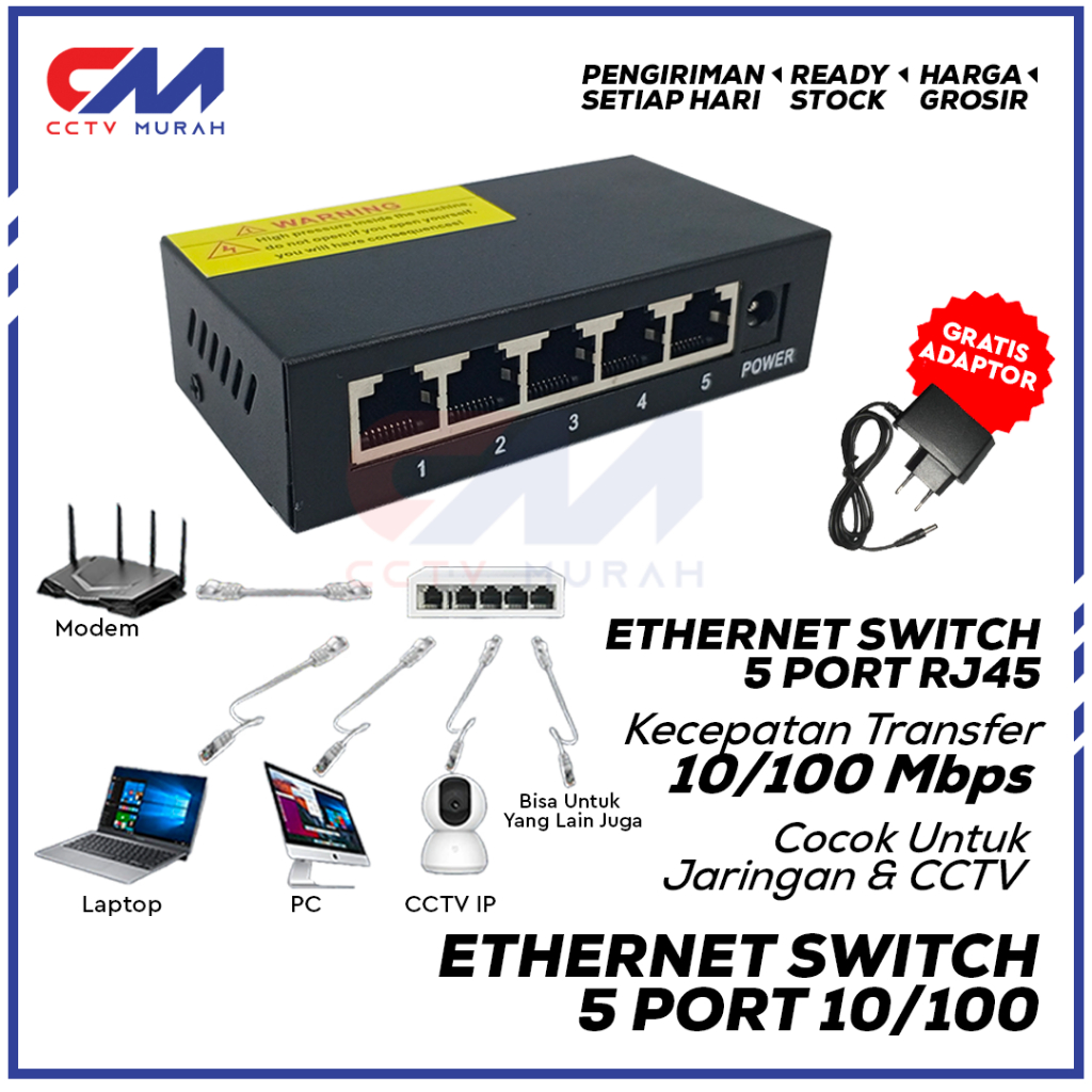 Jual Ethernet Switch 5, 8 Port RJ 45 10/100 POE Switch RJ 45 | Shopee ...