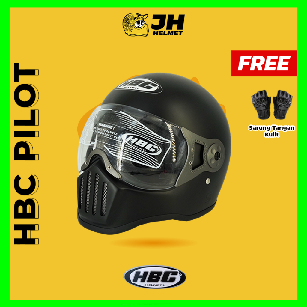 Jual Helm Cakil HBC Pilot Visor + Free Sarung Tangan | Helm Retro ...