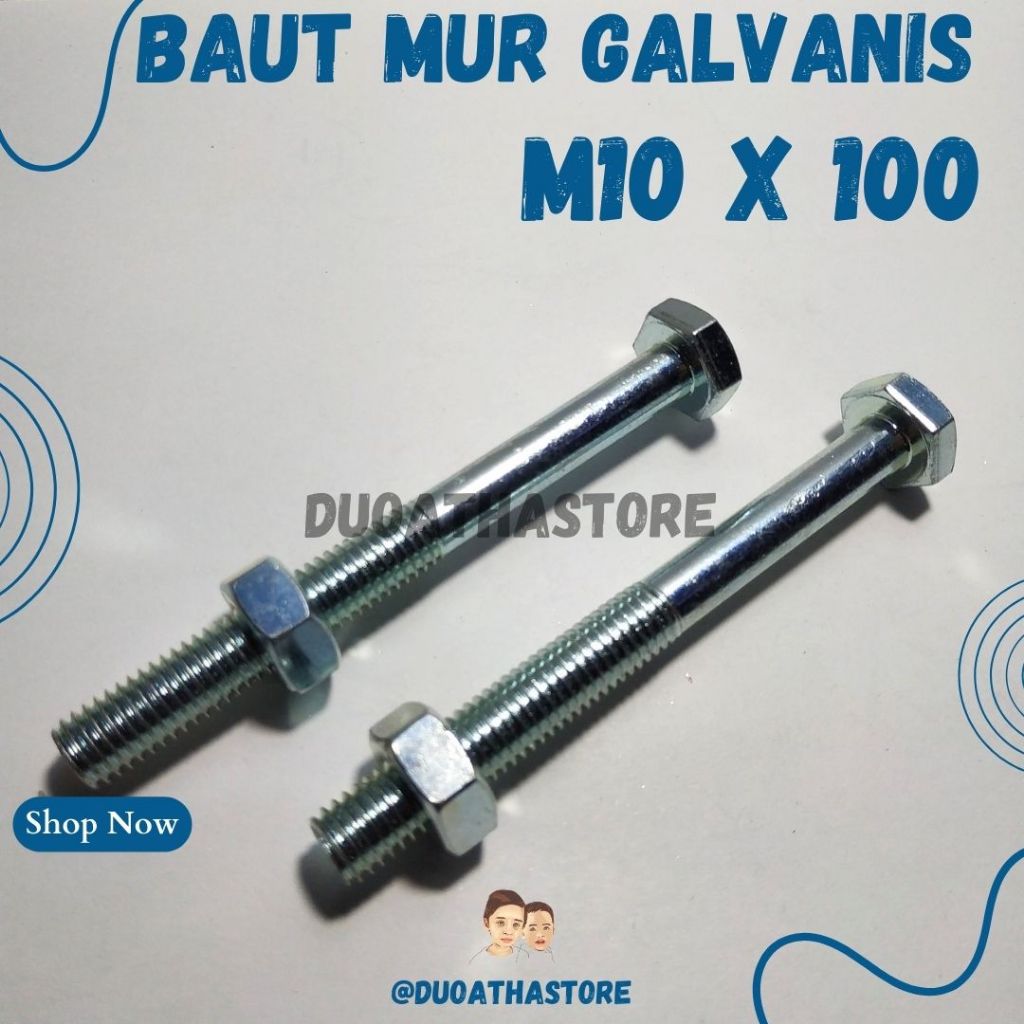 Jual M10 X 100 BAUT MUR PUTIH M10x100 BMP M10 x 100mm HEX GALVANIS | Shopee Indonesia