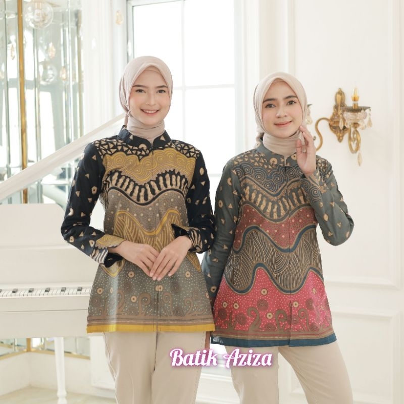 Jual Batik Kerja Wanita Modern Atasan Batik Wanita Resleting Depan ...