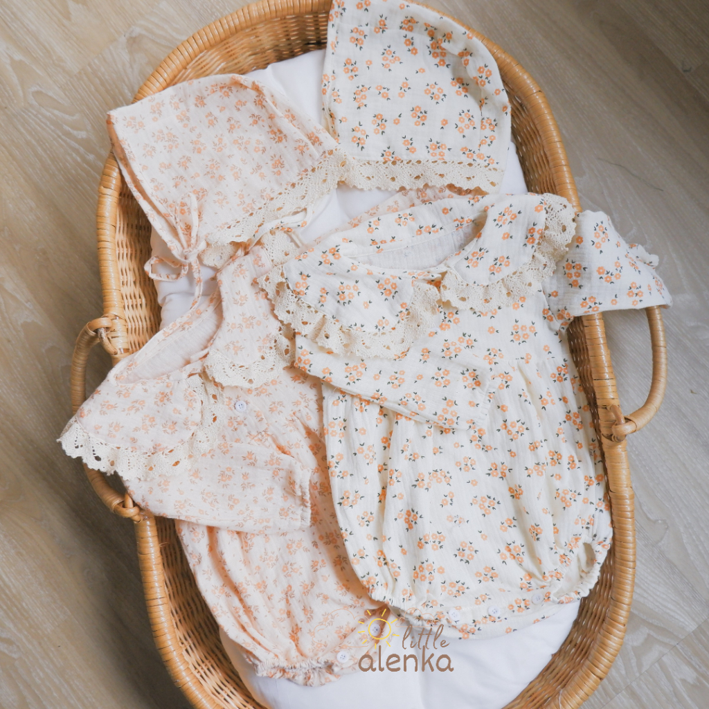 Jual Alenka - Long Floral Romper Set with Bonnet / Jumper Bayi ...