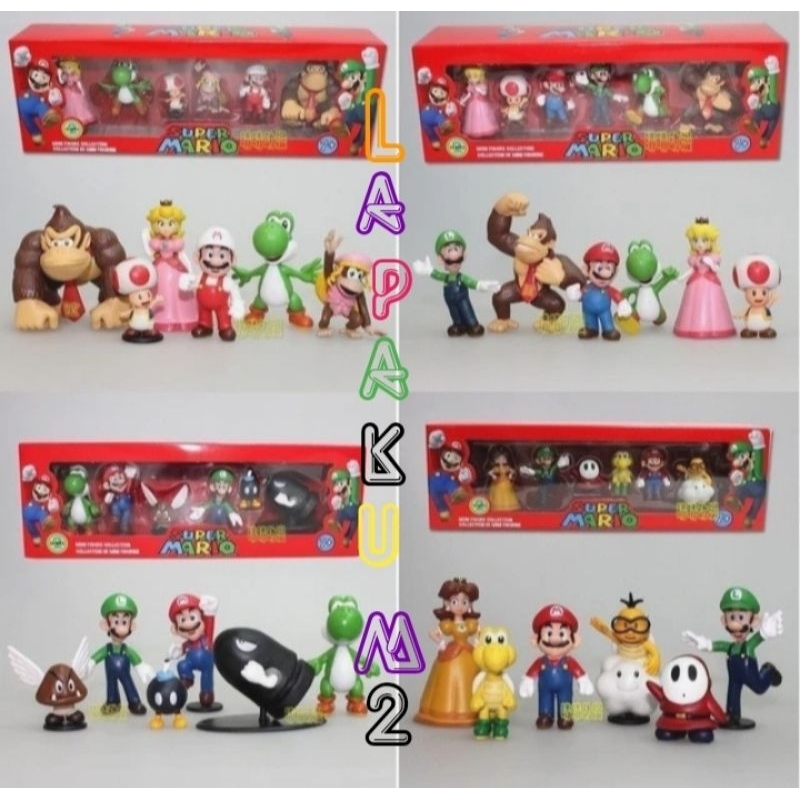 Jual Super Mario Bros Set isi 6/Figure Mainan Topper pajangan | Shopee ...