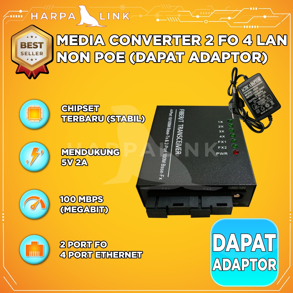 Jual Media Converter 2 FO 4 LAN 2 SC 4 RJ45 2F4E 10/100 Mbps Full Body / Switch Fiber Optic ...