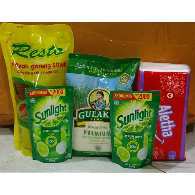 Jual paket Resto 1L gulaku 1 kg tisu 250 sheet 1pcs Sunlight 90 ml 2 ...